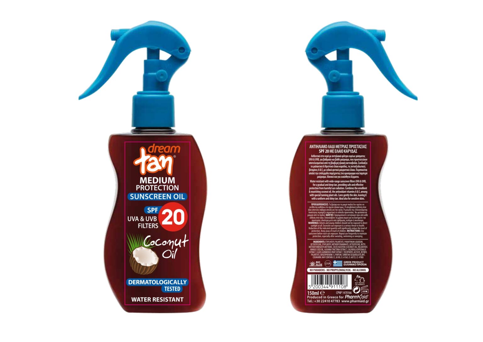 Sunscreen Coconut Oil Medium Protection SPF 20' 150ml - Pharmaid